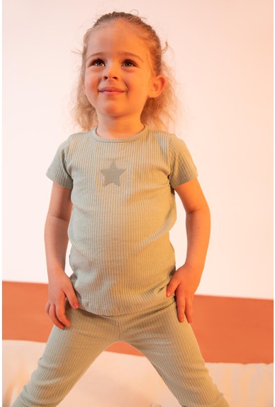 DeFacto Kız Bebek Bisiklet Yaka Fitilli Kaşkorse Organik Pamuklu Uzun Kollu Pijama Takım X0461A222SP