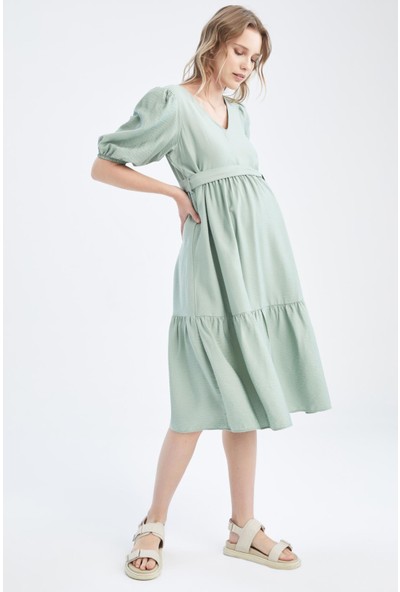 DeFacto Volan Detaylı V Yaka Balon Kollu Hamile Elbisesi U7501AZ22SM DeFacto Volan Detaylı V Yaka Balon Kollu Hamile Elbisesi U7501AZ22SM