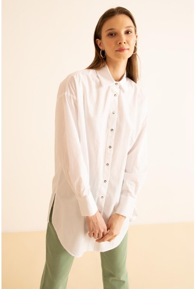 DeFacto Relax Fit Uzun Kollu Poplin Gömlek Tunik W8613AZ22SP