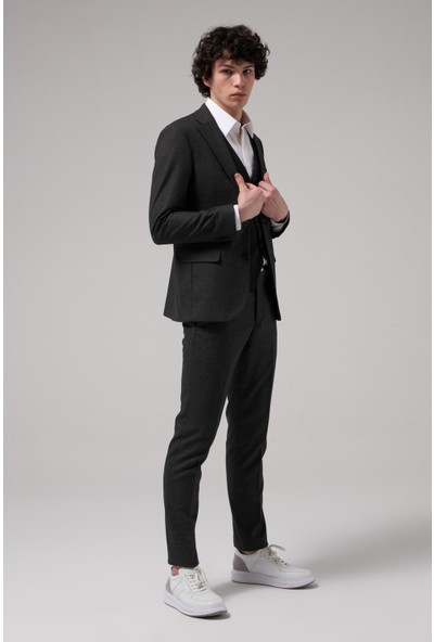 D'S Damat Slim Fit Antrasit Armürlü Kombinli Takım Elbise