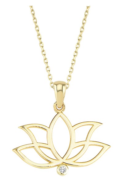 Altın Sepeti Altın Tektaşlı Lotus Kolyesi
