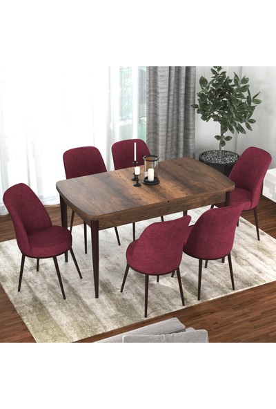 Rovena Bade Serisi 70 x 114 cm Mdf Barok Ahşap Desen Açılabilir Mutfak Masası Takımı + 6 Bordo Sandalye Rovena Bade Serisi 70 x 114 cm Mdf Barok Ahşap Desen Açılabilir Mutfak Masası Takımı + 6 Bordo Sandalye
