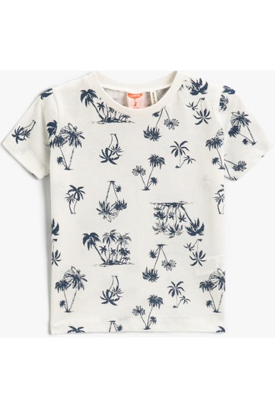 Koton Palmiye Baskılı Tişört Kısa Kollu Bisiklet Yaka Pamuklu