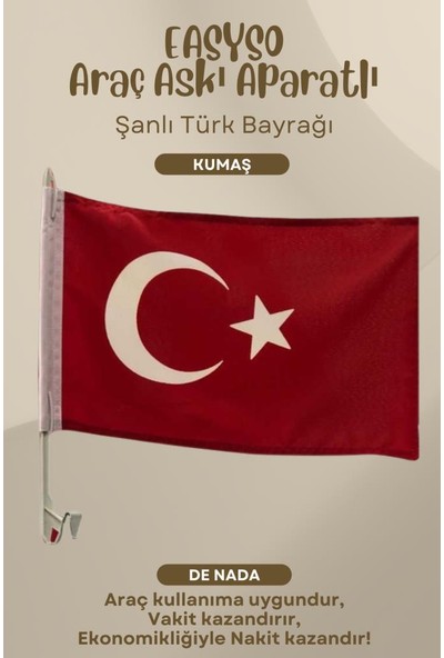 Gönder Bayrak Araç Aparatlı Türk Bayrağı 30X45CM Ölçülerinde