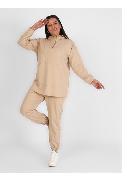 Alia Büyük Beden Ikili Eşofman Takım - Bej - Alia Alia Büyük Beden Ikili Eşofman Takım - Bej - Alia