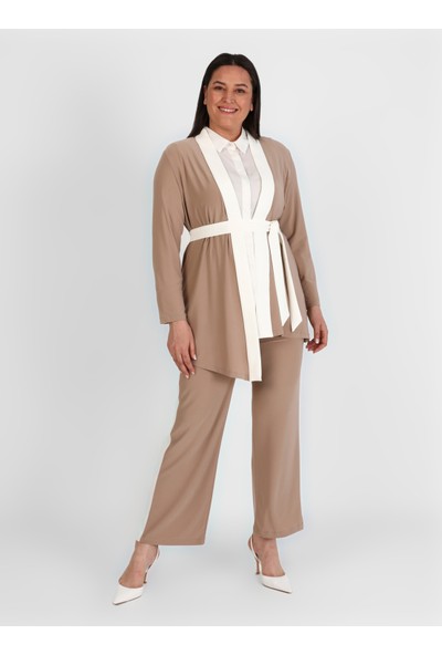 Alia Büyük Beden Kap&pantolon Ikili Takım - Bej Ekru - Alia