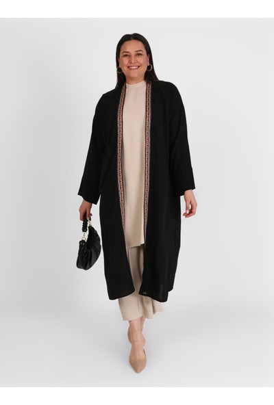 Alia Büyük Beden Şerit Detaylı Kap - Siyah - Alia