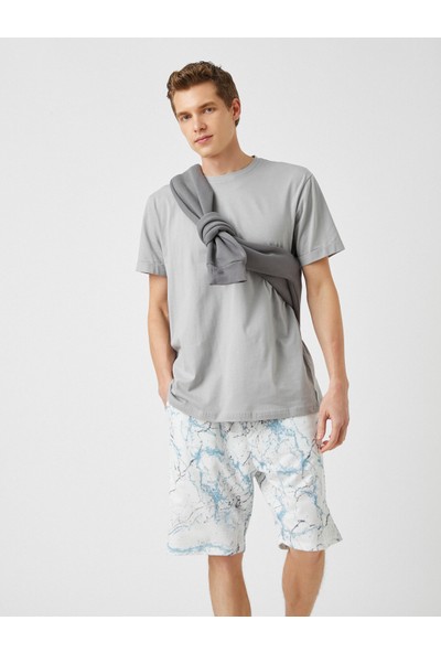 Koton Slim Fit Mermer Desenli Şort