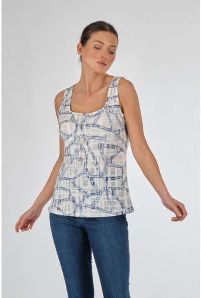 Vedi Kare Yaka Desenli Kolsuz Ekru Kadın Penye 22122089