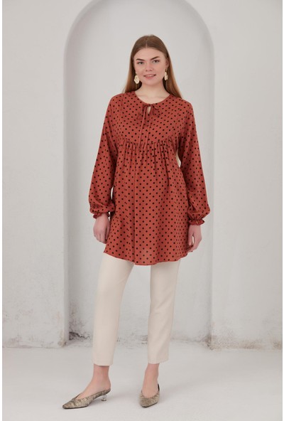 Işşıl 4499-BAĞLAMALI Yaka Puanlı Viskon Hamile Tunik