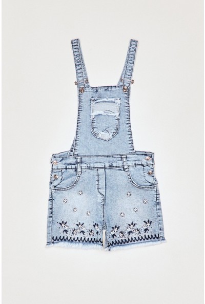 FullaModa Çiçek Nakışlı Çocuk Şort Salopet