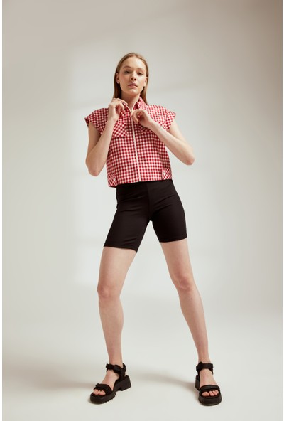 Naar Düz Yaka Kareli Kolsuz Kırmızı Kadın Bluz 22141615