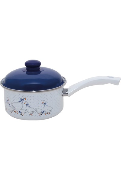 Emaye Sos Tenceresi / Mama Tenceresi 16 cm 1,5 Litre Beyaz Gövde + Kazlı Dekor Emaye Sos Tenceresi / Mama Tenceresi 16 cm 1,5 Litre Beyaz Gövde + Kazlı Dekor