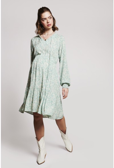 Lyn Mama Becky Çiçekli Elbise - Mint