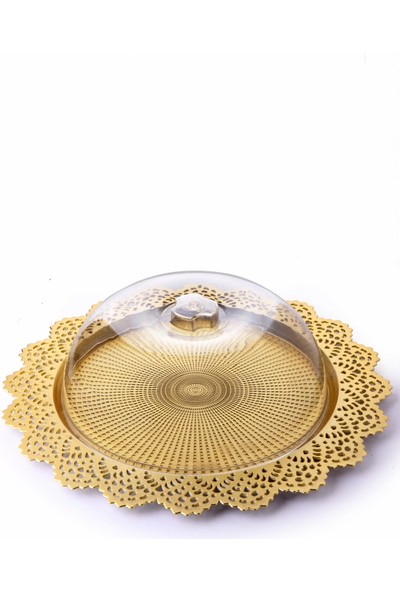 Queen's Kitchen 38 cm Yuvarlak Gold Kek Fanusu Plastik Queen's Kitchen 38 cm Yuvarlak Gold Kek Fanusu Plastik