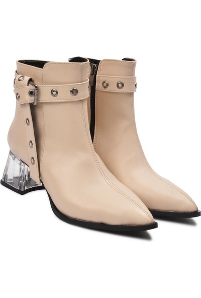 Enesege Ten Fermuarlı Kadın Topuklu Bot