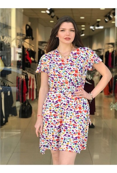 Çiçek Desenli, Belden Bağlamalı Elbise