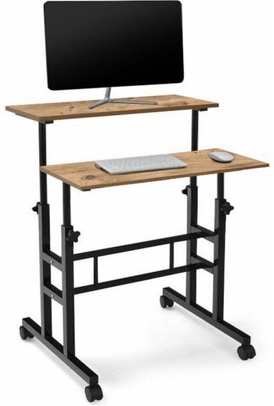 SC Dizayn Yükseklik Ayarlı Bilgisayar/laptop ve Çalışma Masası - Çam 70X60 (Tekerli)