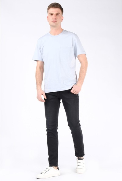 Erkek Fermuarlı Likralı Kot Pantolon Siyah