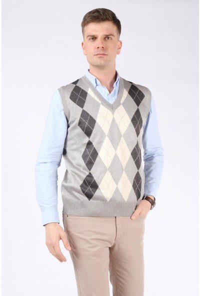 Giyim Dünyası Erkek V Yaka Baklava Desen Süveter Gri Giyim Dünyası Erkek V Yaka Baklava Desen Süveter Gri