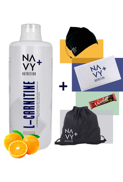 Navy Plus Nutrition L-Carnitine 1000 ml Portakal Aromalı + Askılı Çanta + Antrenman Havlusu + Boyunluk Bere + Protein Bar Carnitine