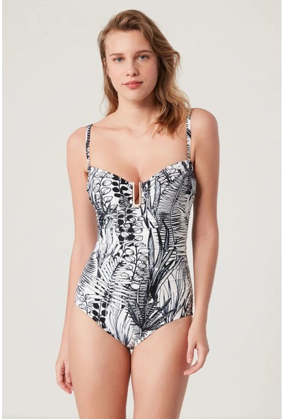 Liaeloan Desenli Sabit Kaplı Straplez Mayo