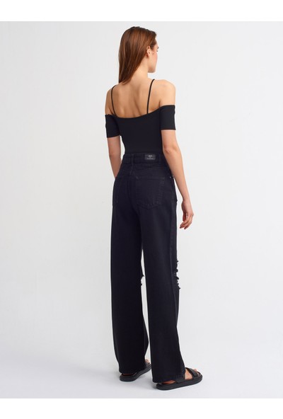 Dilvin 70266 Dizi Lazerli Wideleg Jean Pantolon-Siyah