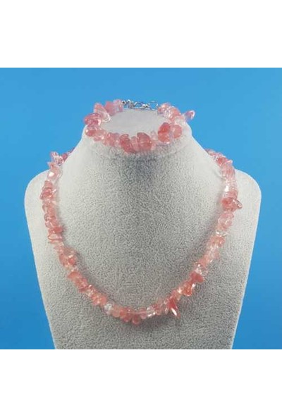 Elizyas Gül Kuvars Doğal Kırıktaş Set Kolye ve Bileklik Elizyas Gül Kuvars Doğal Kırıktaş Set Kolye ve Bileklik