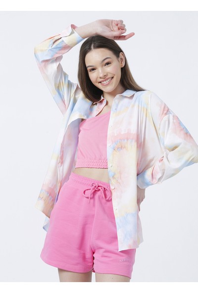 Aeropostale K-Matheus Oversize Batik Desenli Mavi Kadın Gömlek