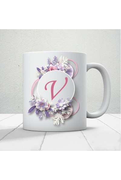 Seç V Harfi Baskılı Tasarımlı Seramik Hediyelik Kupa