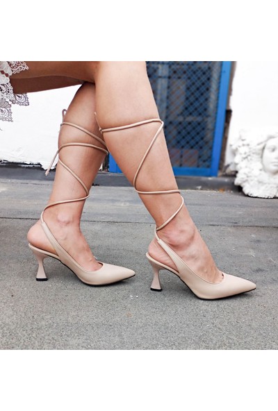 Gdt Ayakkabı White Line Ten Bilekten Bağlamalı Kadın Stiletto