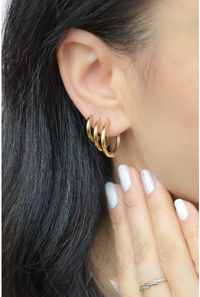 Açıkmeşe Gold Paslanmaz Çelik 3lü Halka Küpe Seti Açıkmeşe Gold Paslanmaz Çelik 3lü Halka Küpe Seti