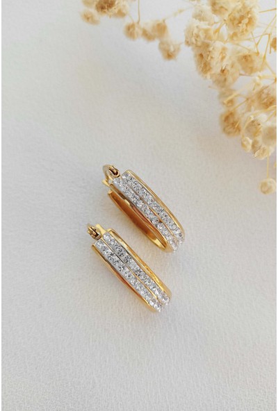 Armerdo Kadın Gold Zirkon Taşlı U Çelik Küpe