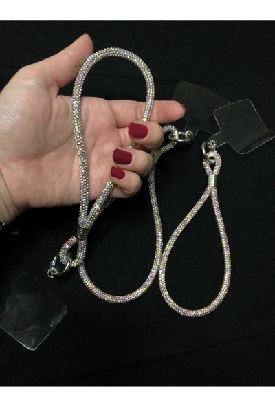 Swaroski Taşlı Janjanlı Tam Tur Telefon El Askısı Silver Swaroski Taşlı Janjanlı Tam Tur Telefon El Askısı Silver