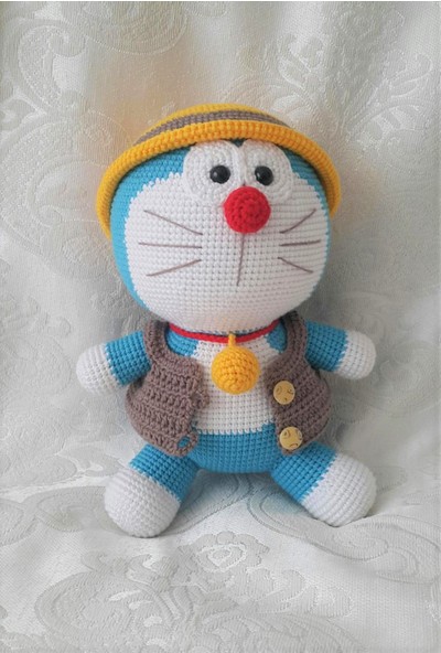 Şapkalı Kedi Doremon Amigurumi Organik Örgü Oyuncak