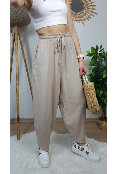 Butik Duru Krem Tensel Kumaş Şalvar Pantolon