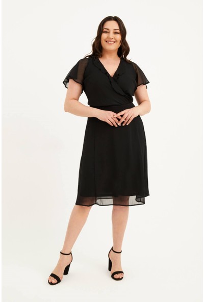 Myline Arkası Çapraz Biyeli Şifon Elbise Myline Arkası Çapraz Biyeli Şifon Elbise