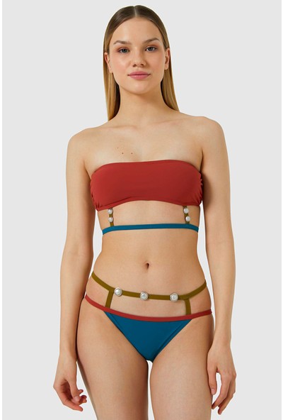 Ayyıldız 5413 Petrol Yeşili Straplez Bikini Takım