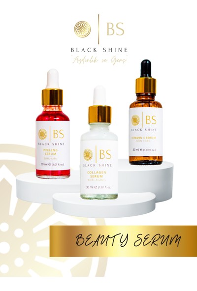 Black Shine Collagen Serum 30 ml + Vitamin C Serum 30 ml - %20 + Peelıng Serum 30 ml