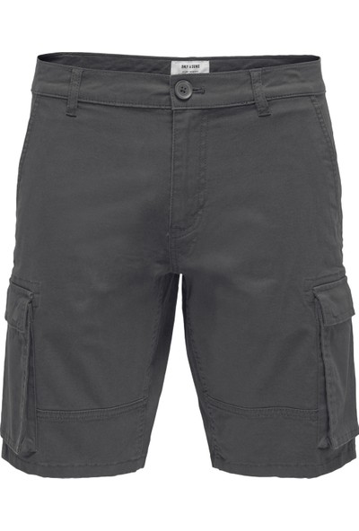 Only & Sons Normal Bel Düz Antrasit Erkek Kargo Şort - 22016689_ONSCAM Stage Cargo Shorts