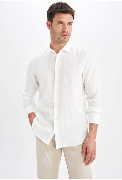 DeFacto Modern Fit Sürdürülebilir Uzun Kollu Klasik Keten Gömlek X7521AZ22SM DeFacto Modern Fit Sürdürülebilir Uzun Kollu Klasik Keten Gömlek X7521AZ22SM