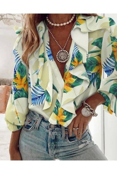 Black&Grace Dijital Baskıl Volanlı Gömlek