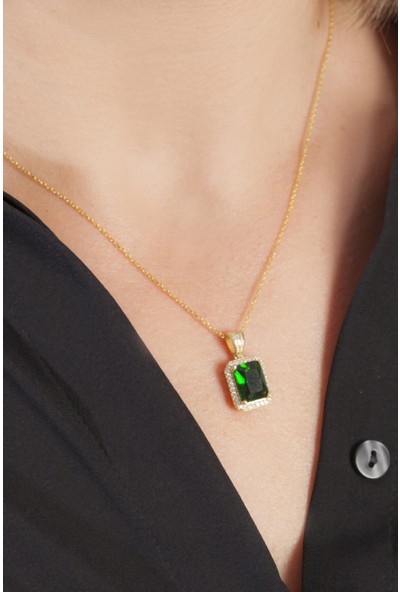 Mert Silver Baget Yeşil Taşlı Gümüş Kolye