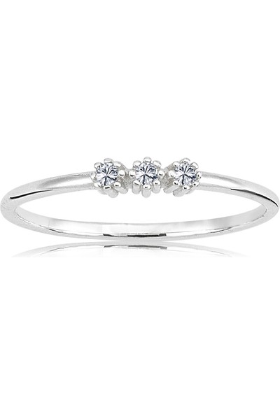 Anka Mini Üç Taşlı Tel Gümüş Yüzük