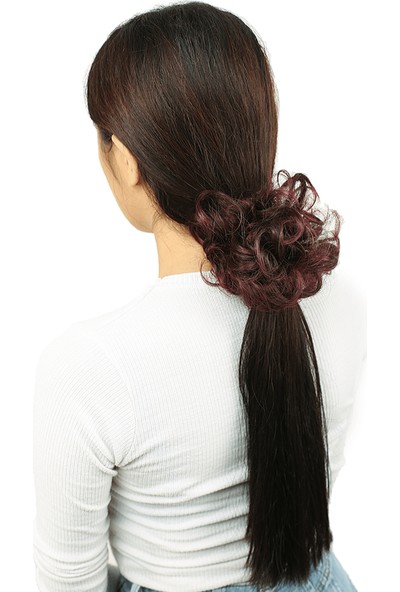 Lisinya Saçlı Lastikli Topuz - Koyu Kızıl Lisinya Saçlı Lastikli Topuz - Koyu Kızıl