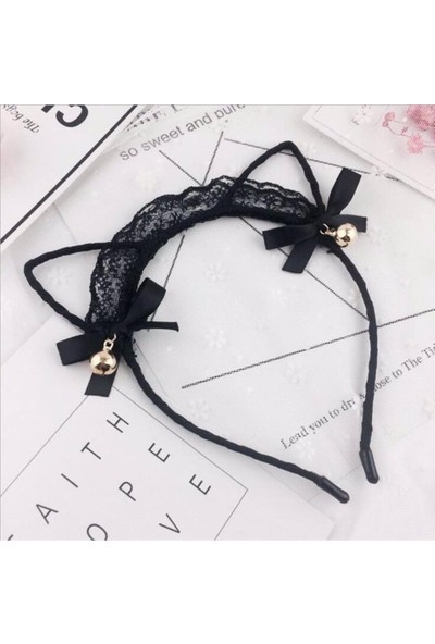 Hd Marketim Kedi Kulak Dantelli Zilli Taç Kadın Kız Saç Toka