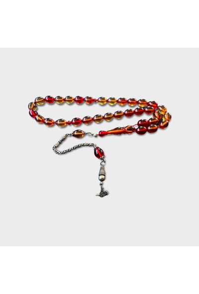 Piraye Orjinal Ateş Kehribar Gümüş Püsküllü