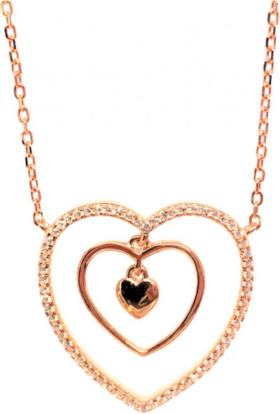 Caka Takı Ithal 3 Kalp Kolye - Rose Caka Takı Ithal 3 Kalp Kolye - Rose