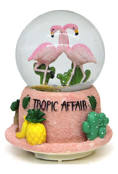 Pembe Flamingo Müzikli Püskürtmeli Kar Küresi
