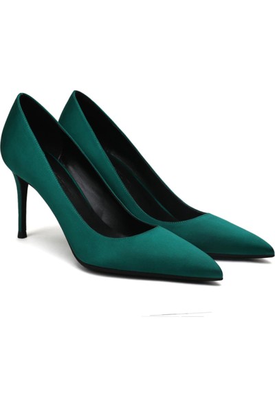 Picky Rose, Yeşil Saten 7cm Topuk Stiletto Picky Rose, Yeşil Saten 7cm Topuk Stiletto